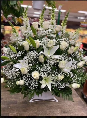 All White Funeral Arrangement | Santos Flowers